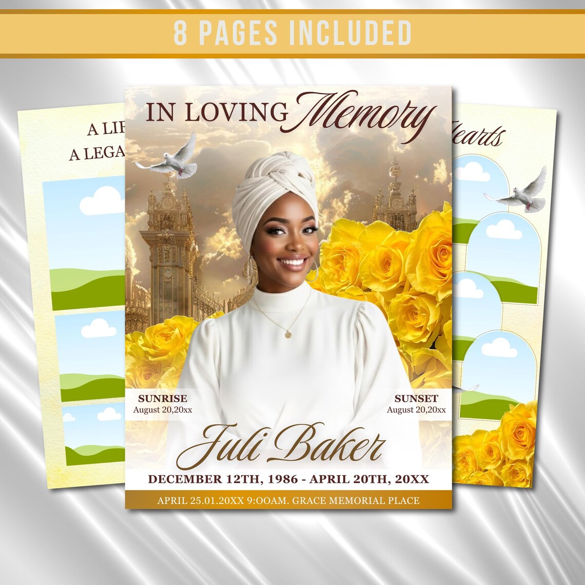 Yellow & Brown Roses Funeral Program Template: 8-page Memorial (canva ...