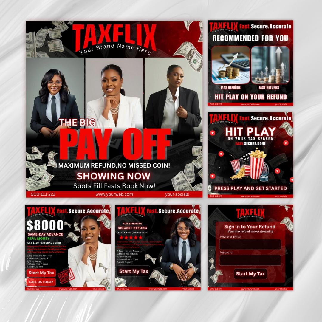 Tax Prep Service Flyers, Income Tax, Accounting Canva Template (digital ...