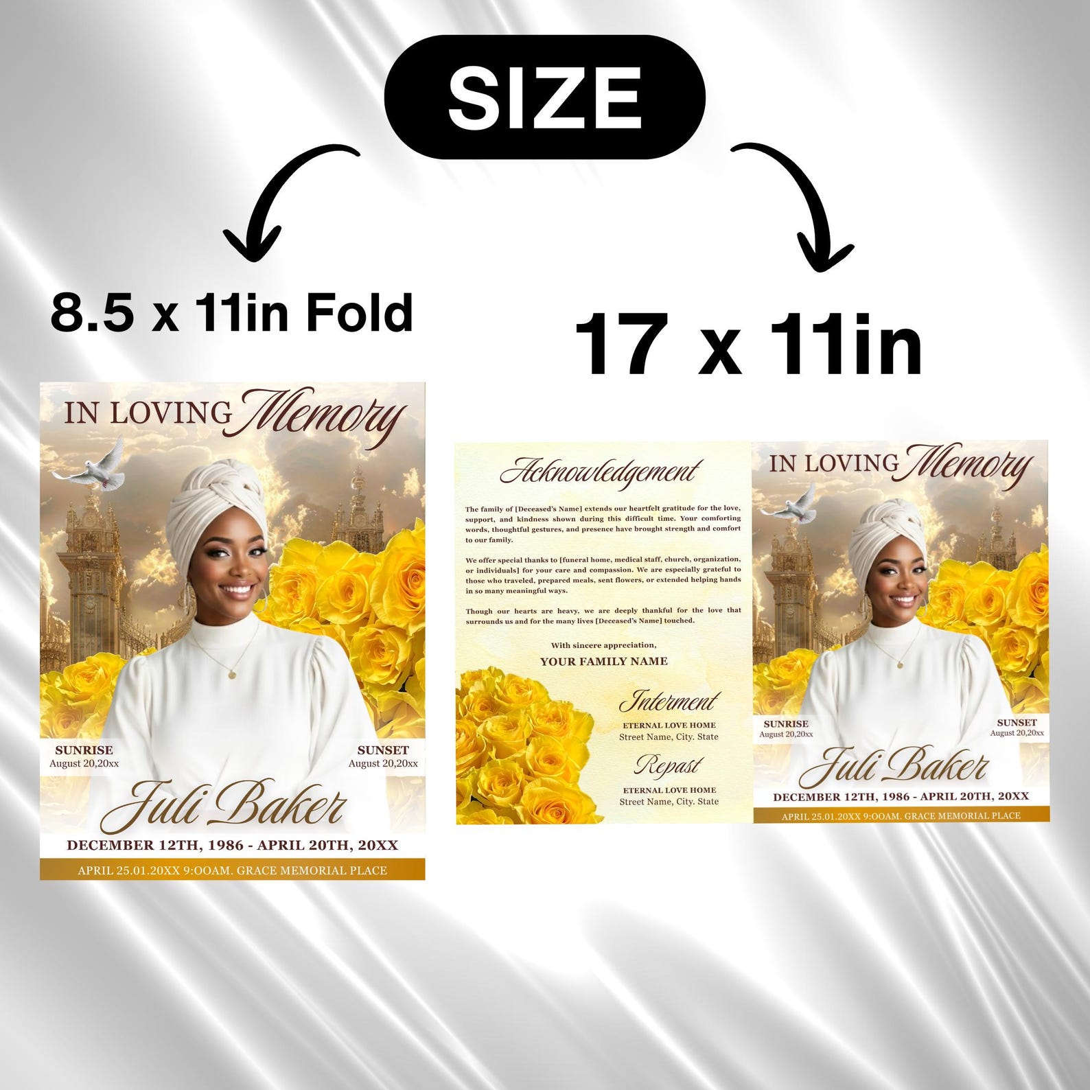 Yellow & Brown Roses Funeral Program Template: 8-page Memorial (canva ...