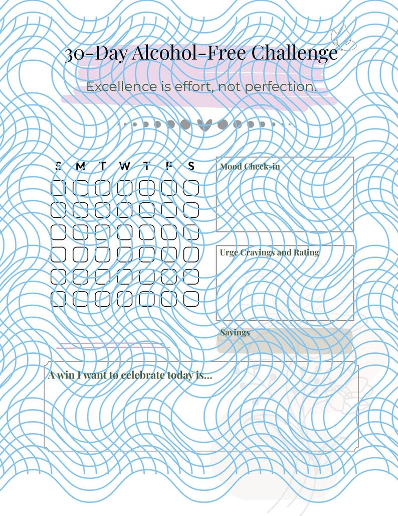30-day Alcohol-free Tracker | Printable Sobriety Planner | Wellness ...