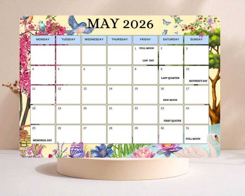 Editable May 2026 Calendar Monthly Planner for Kid School Work Office ...