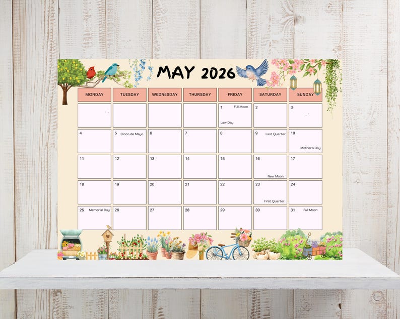 Editable May 2026 Calendar Monthly Planner for Kid School Work Office ...