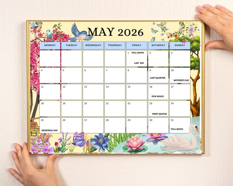 Editable May 2026 Calendar Monthly Planner for Kid School Work Office ...