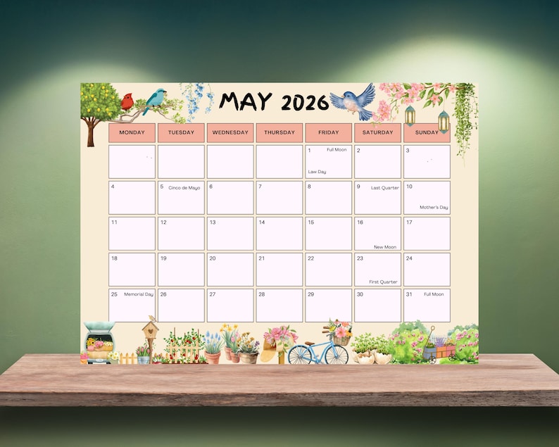 Editable May 2026 Calendar Monthly Planner for Kid School Work Office ...