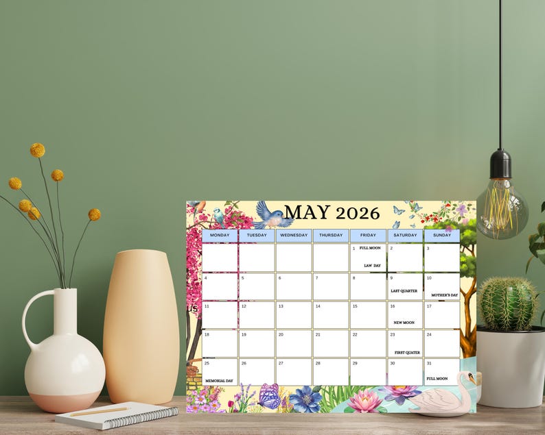 Editable May 2026 Calendar Monthly Planner for Kid School Work Office ...