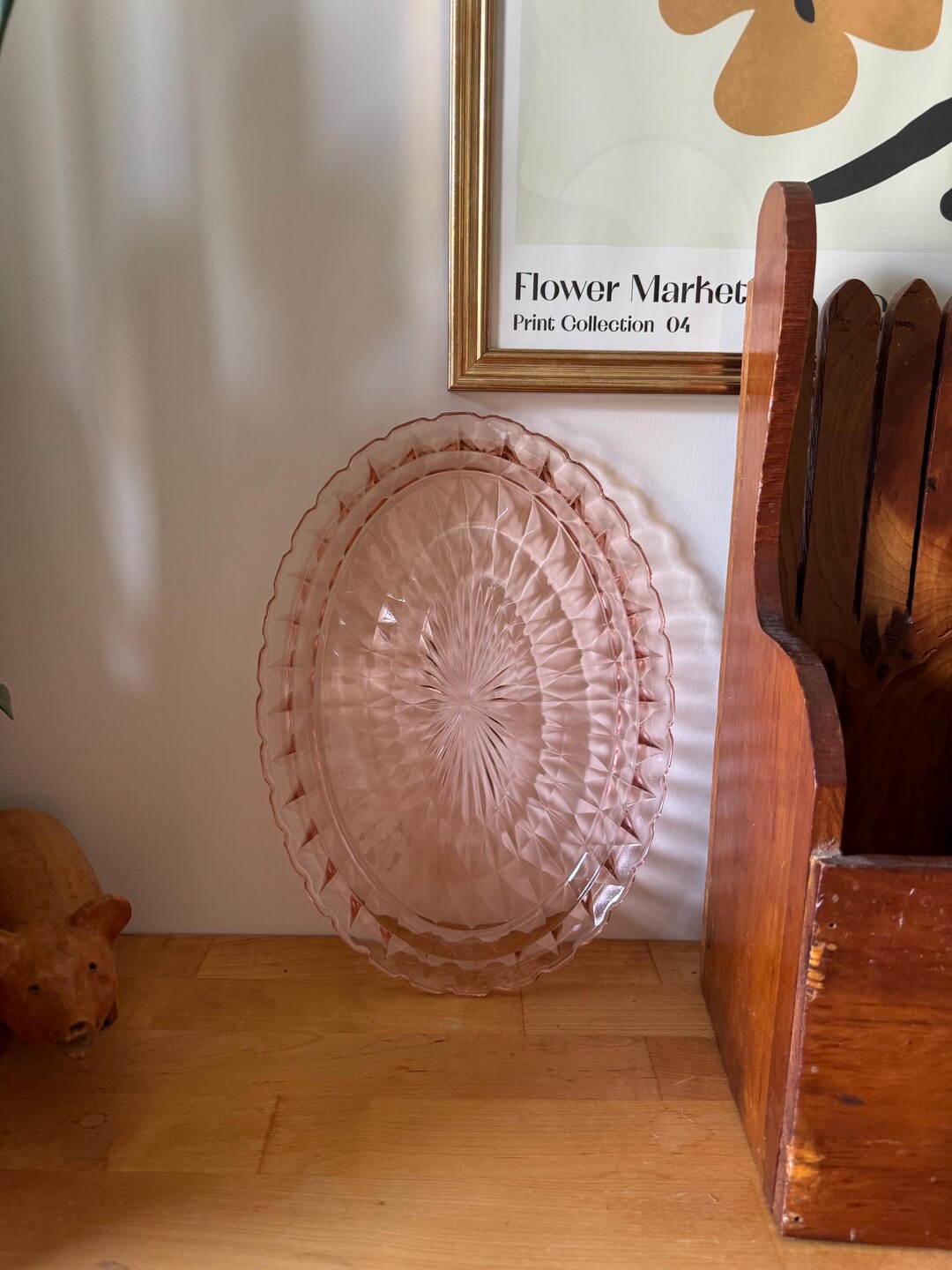 Vintage Jeanette Cubist Pink Depression Glass Oval Platter - Etsy