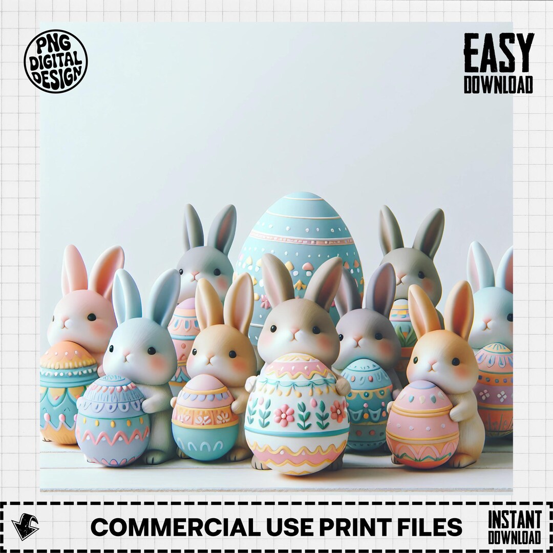 Kawaii Easter Bunny Clipart Bundle, Pastel Spring Bunnies With ...