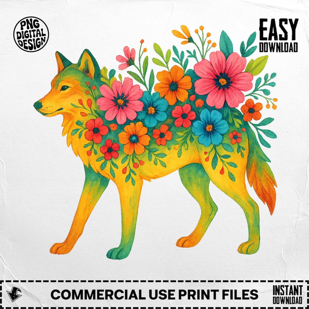 Floral Wolf PNG Clipart, Colorful Flower Wolf, Sublimation Design ...
