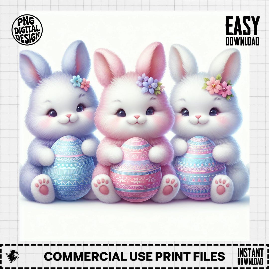 Cute Easter Bunny Clipart Digital Download - Fluffy Bunnies With Pastel ...