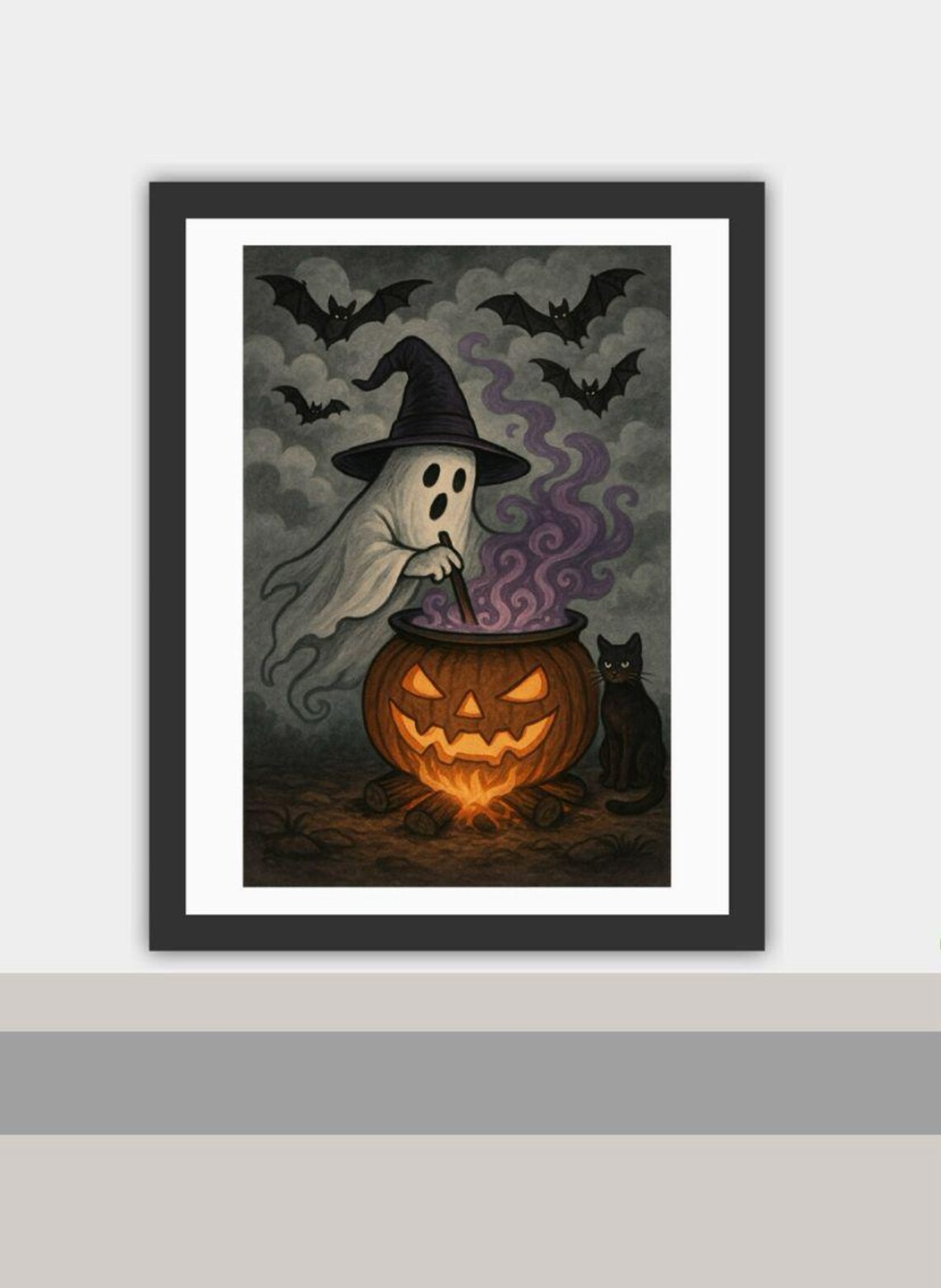 Ghost Witch Cauldron Halloween Art Print | Spooky Purple Smoke Pumpkin ...