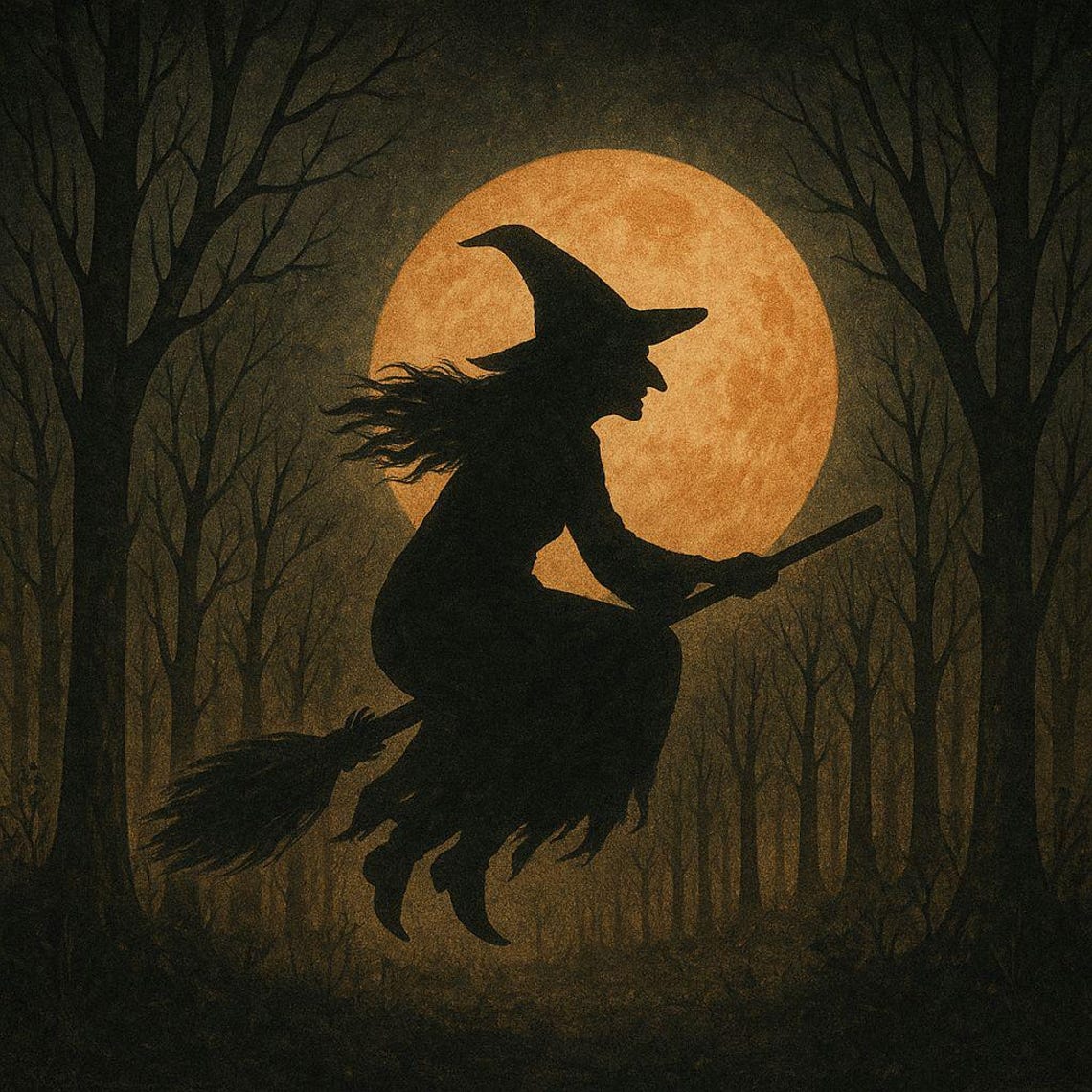 Flying Witch Over Full Moon | Halloween Night Digital Download PDF JPG ...