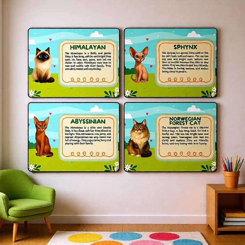 40+ Cat Breeds Flashcards Printable | Toddler Animal Learning Cards ...