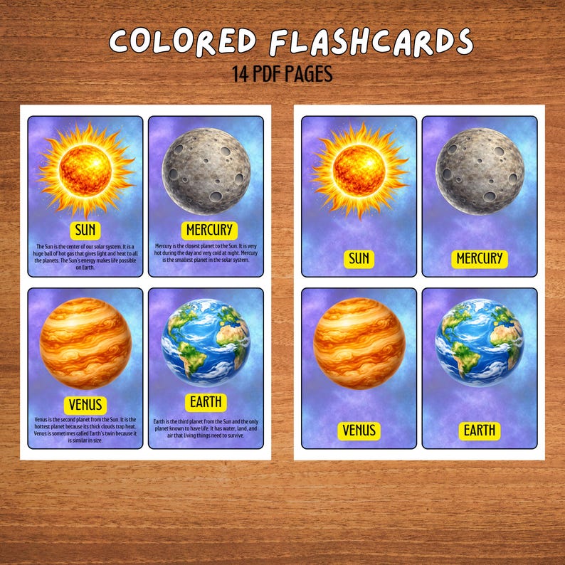 Solar System Flashcards | Planets, Sun, Moon, Space Objects (digital ...