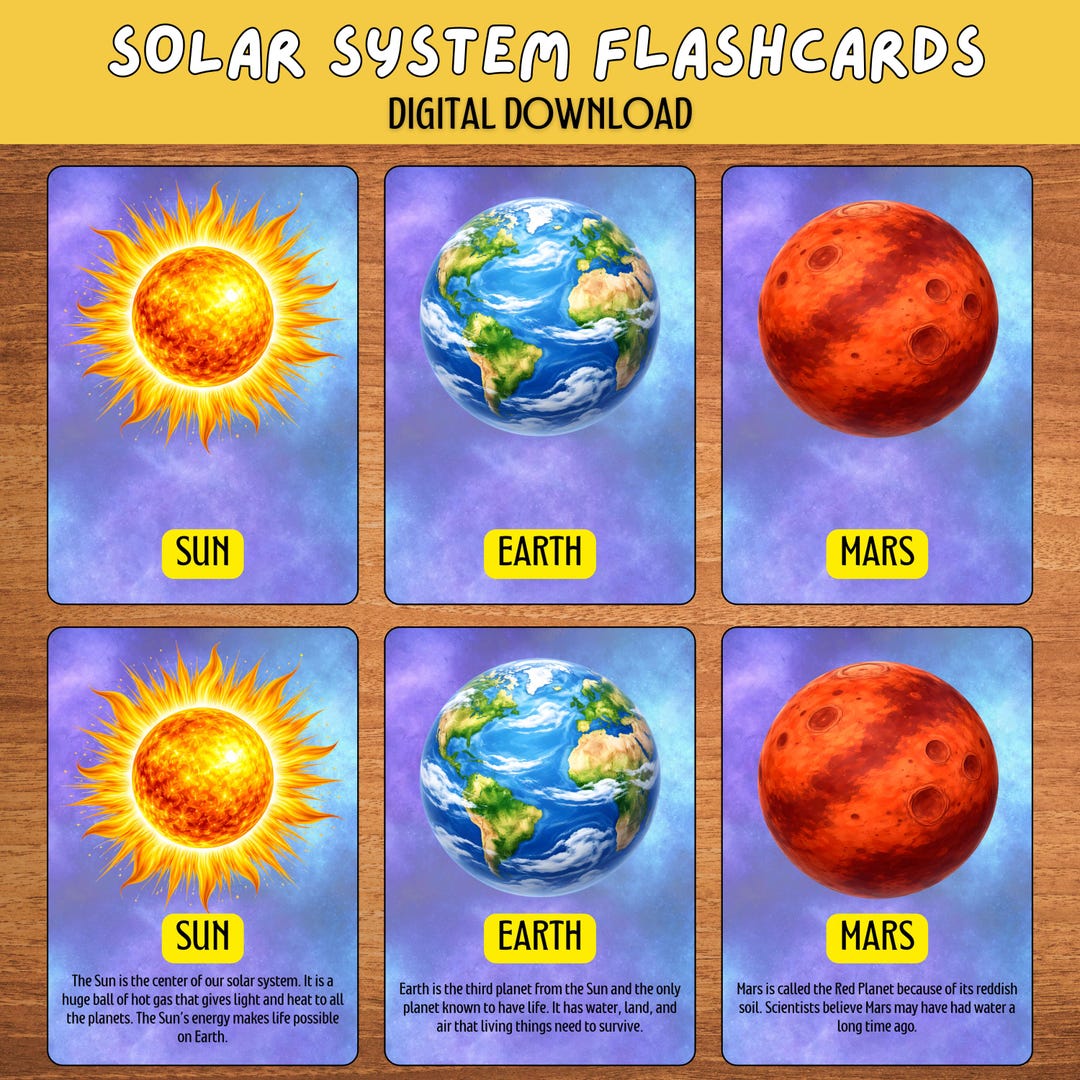 Solar System Flashcards | Planets, Sun, Moon, Space Objects (digital ...