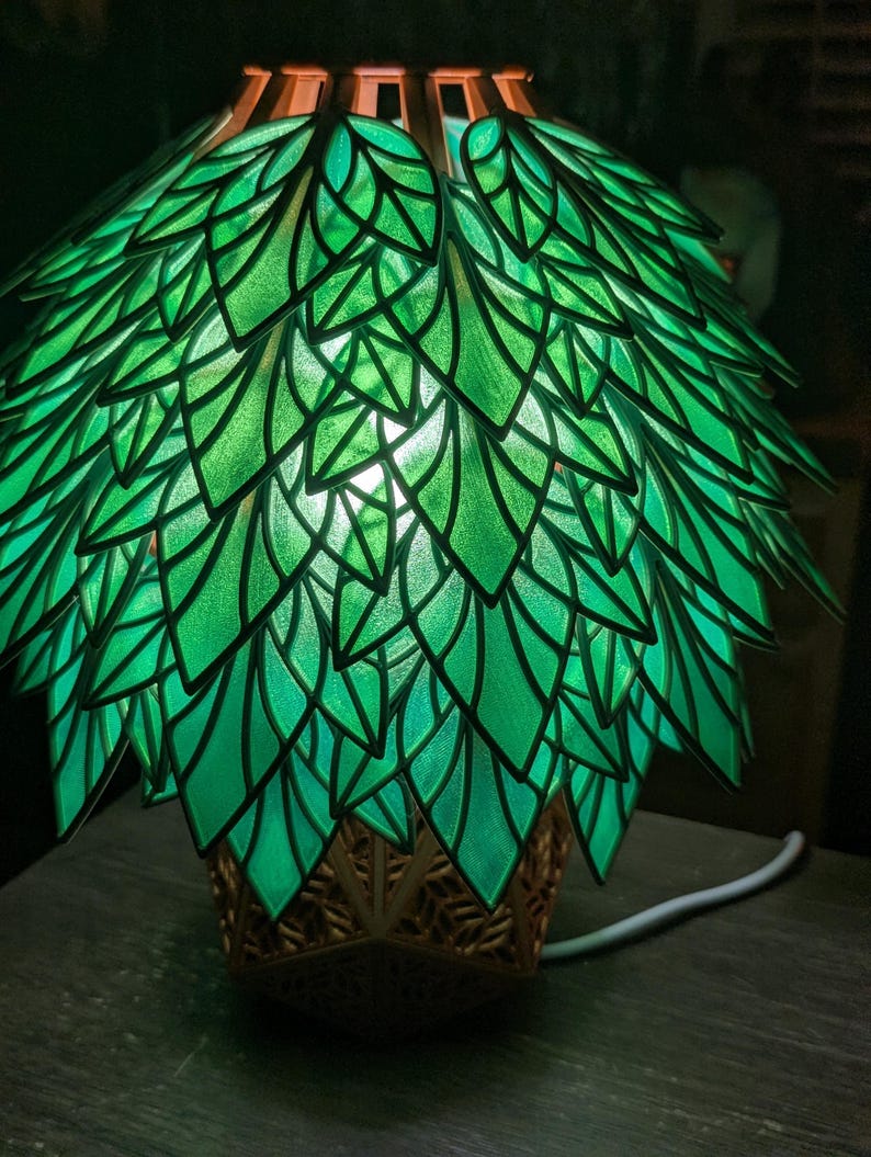 3D Printed Leaf Lamp | Geometric Copper Base, Warm Ambient Light - Etsy