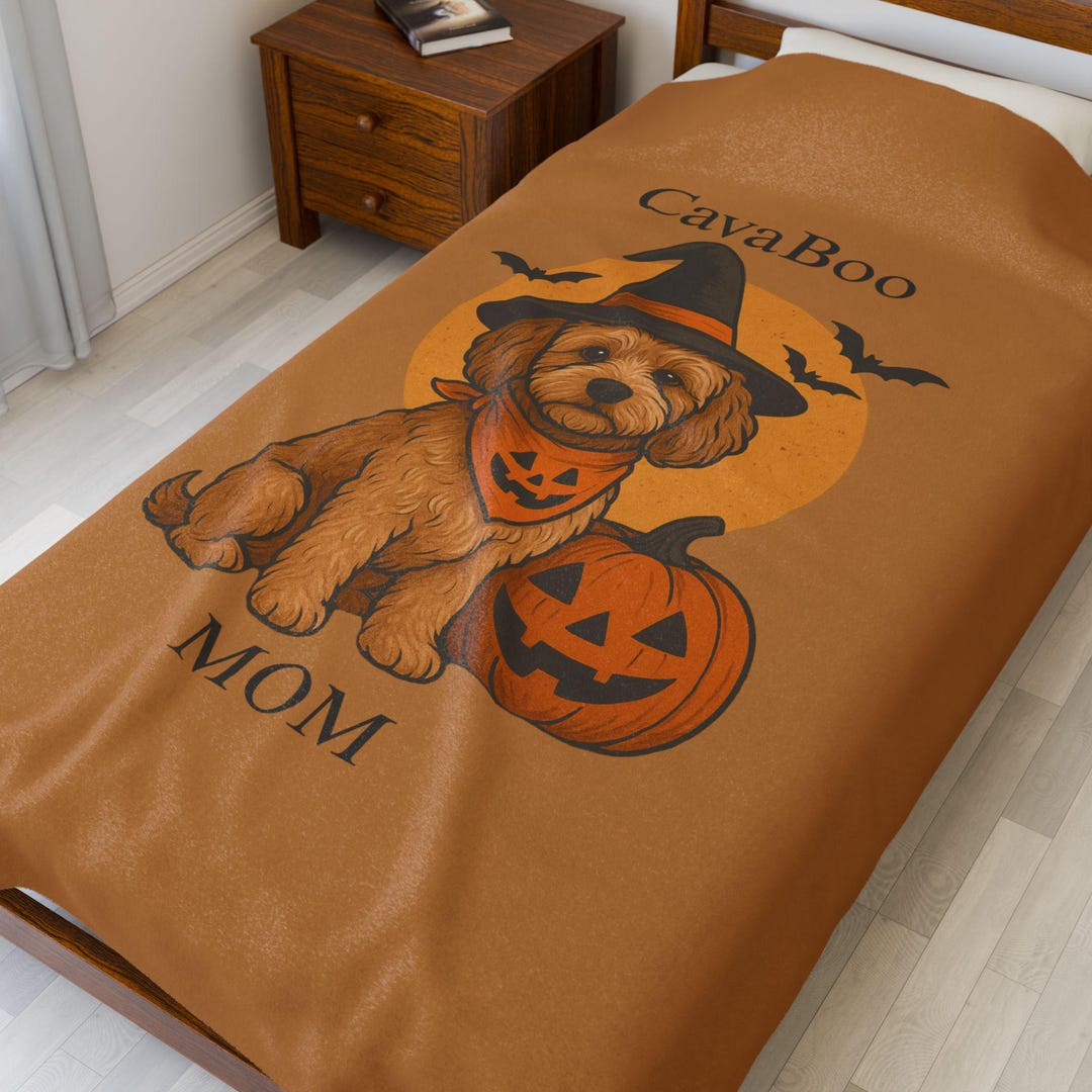 Cavapoo Mom Halloween Velveteen Blanket | Pumpkin Season Throw - Etsy