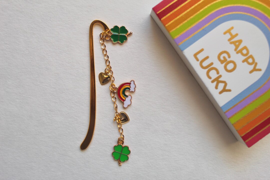 Irish Bookmark With Rainbow, Four Leaf Clovers, Gold Hearts | Saint ...