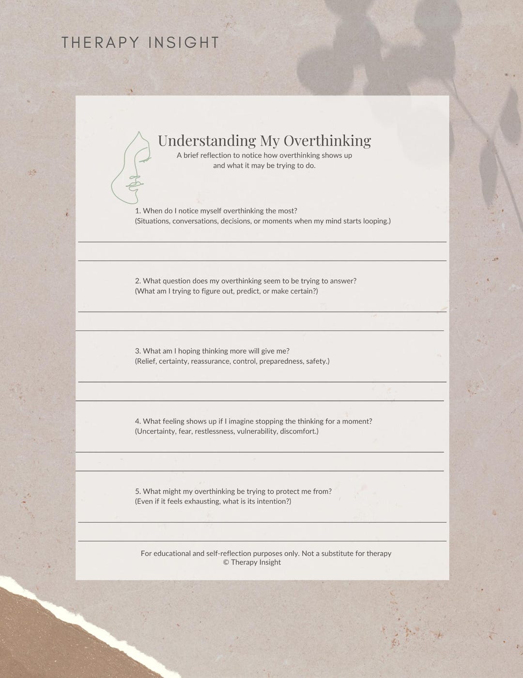 Understanding Overthinking | Insight-oriented Therapy Worksheet ...