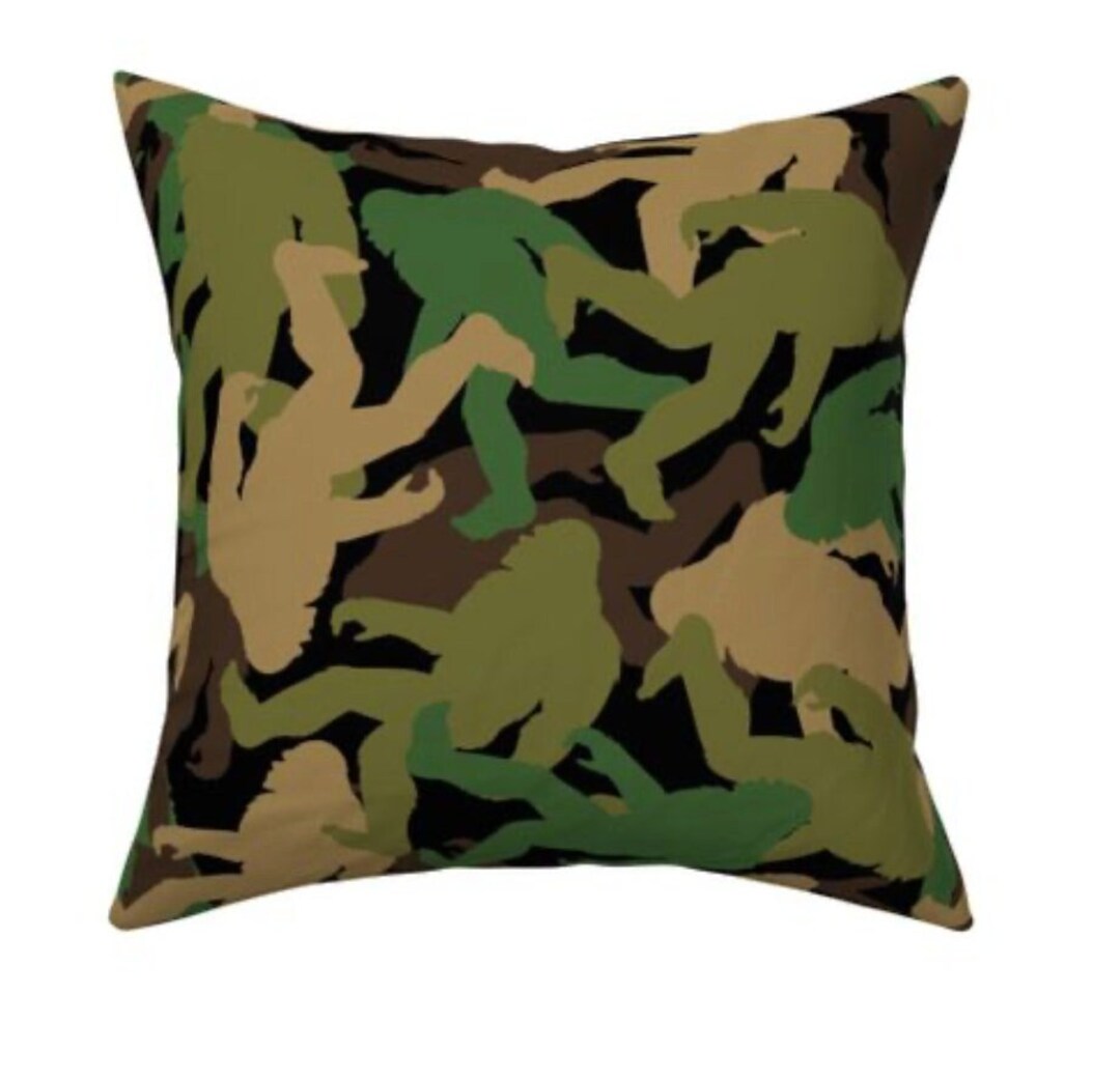 Woodland Bigfoot Pillows Sasquatch Forest Trees Camo Camouflage Lumbar ...