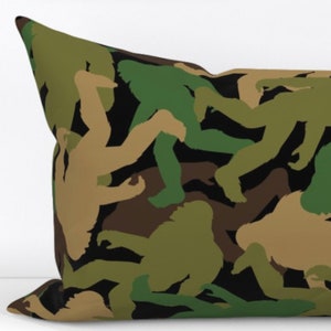 Woodland Bigfoot Pillows Sasquatch Forest Trees Camo Camouflage Lumbar ...
