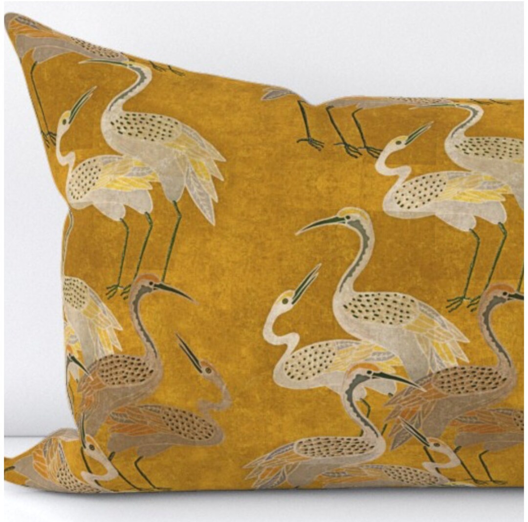 Plush Velvet Gold Deco Cranes Birds Pillows Print Pattern Design ...