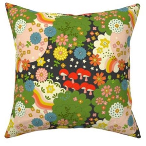 Mod Retro Floral Accent Pillow 1950's 60's 70's Mushrooms Rainbows ...