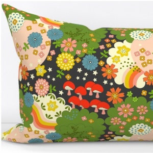 Mod Retro Floral Accent Pillow 1950's 60's 70's Mushrooms Rainbows ...
