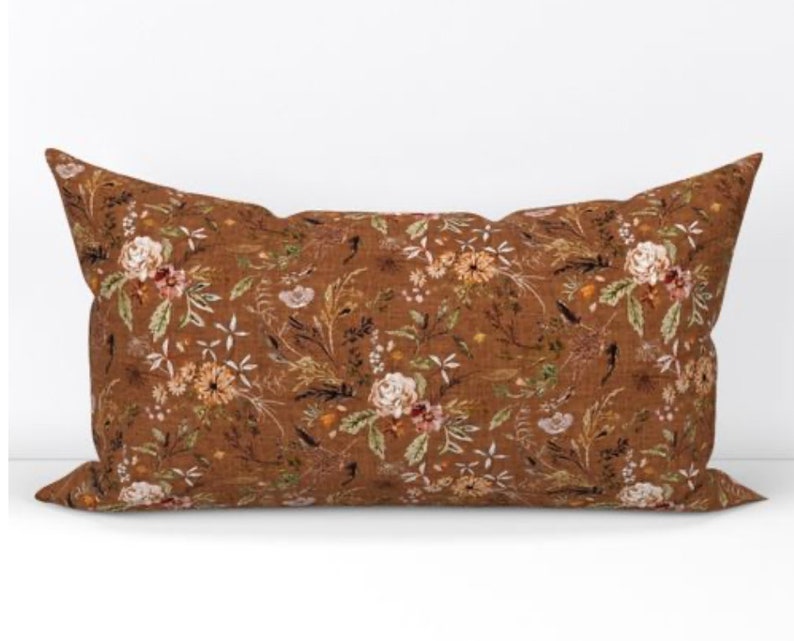 Plush Velvet Boho Wildflowers Pillows Cream Rose Mauve Rust Etsy