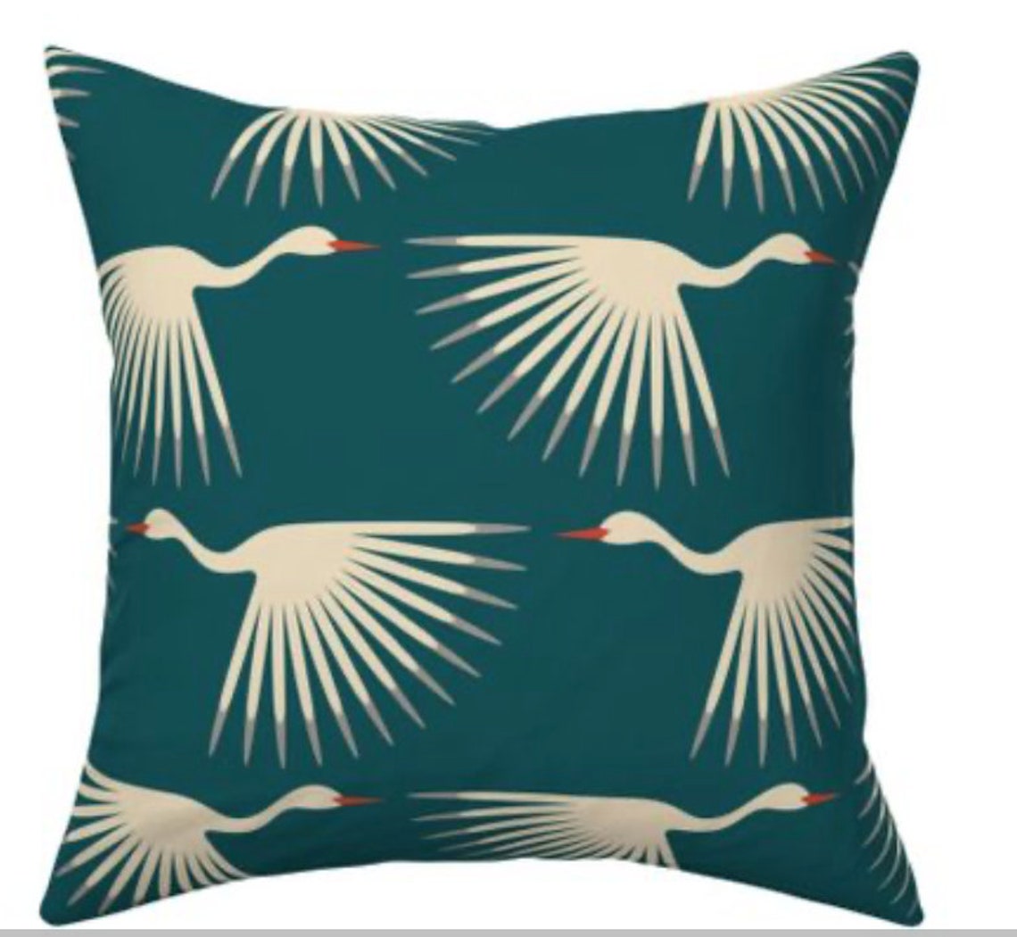 Modern Swan Crane Art Deco Pillows Wing Span Birds in Flight | Etsy