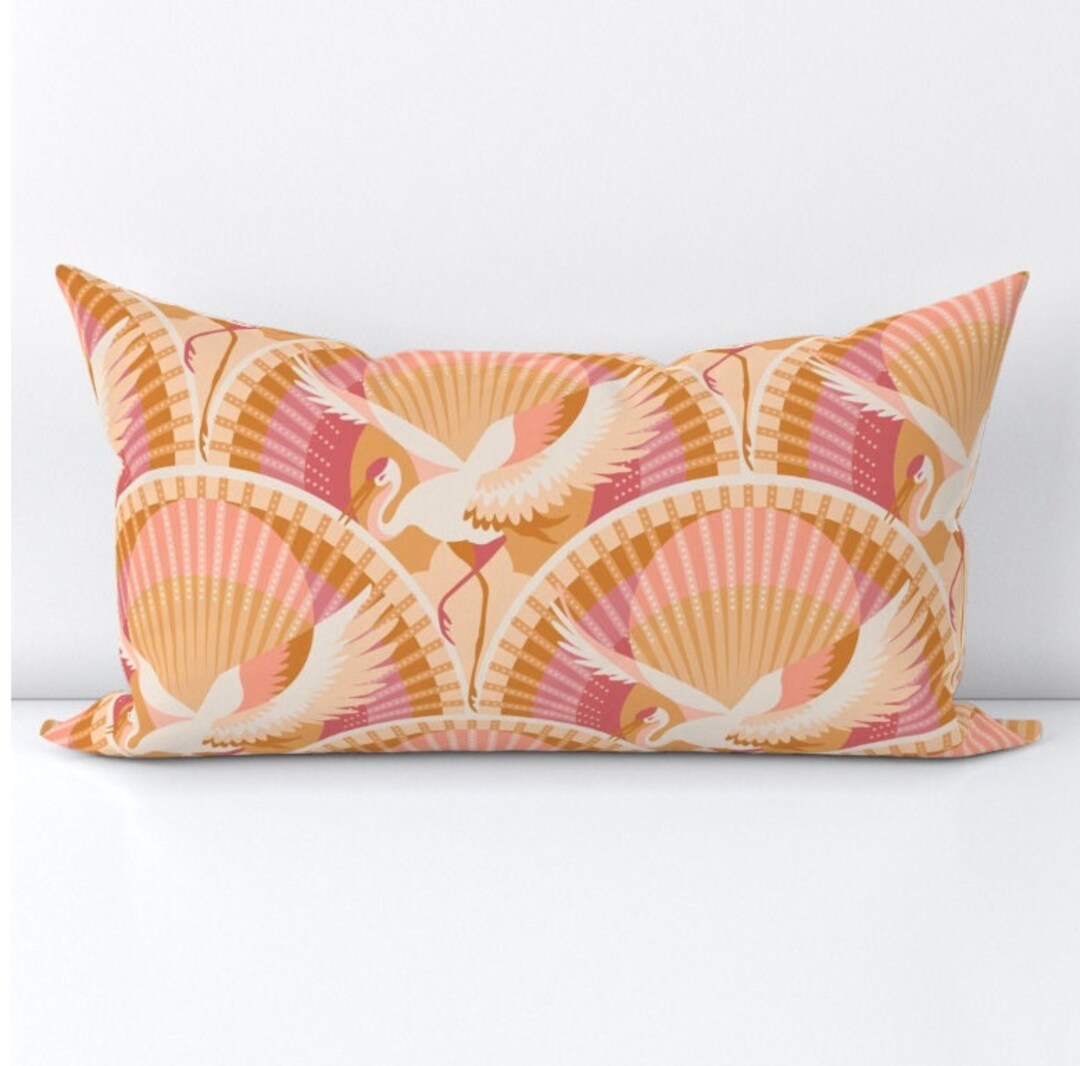 Plush Velvet Golden Sunrise Cranes Herons Birds Pillows Pattern ...