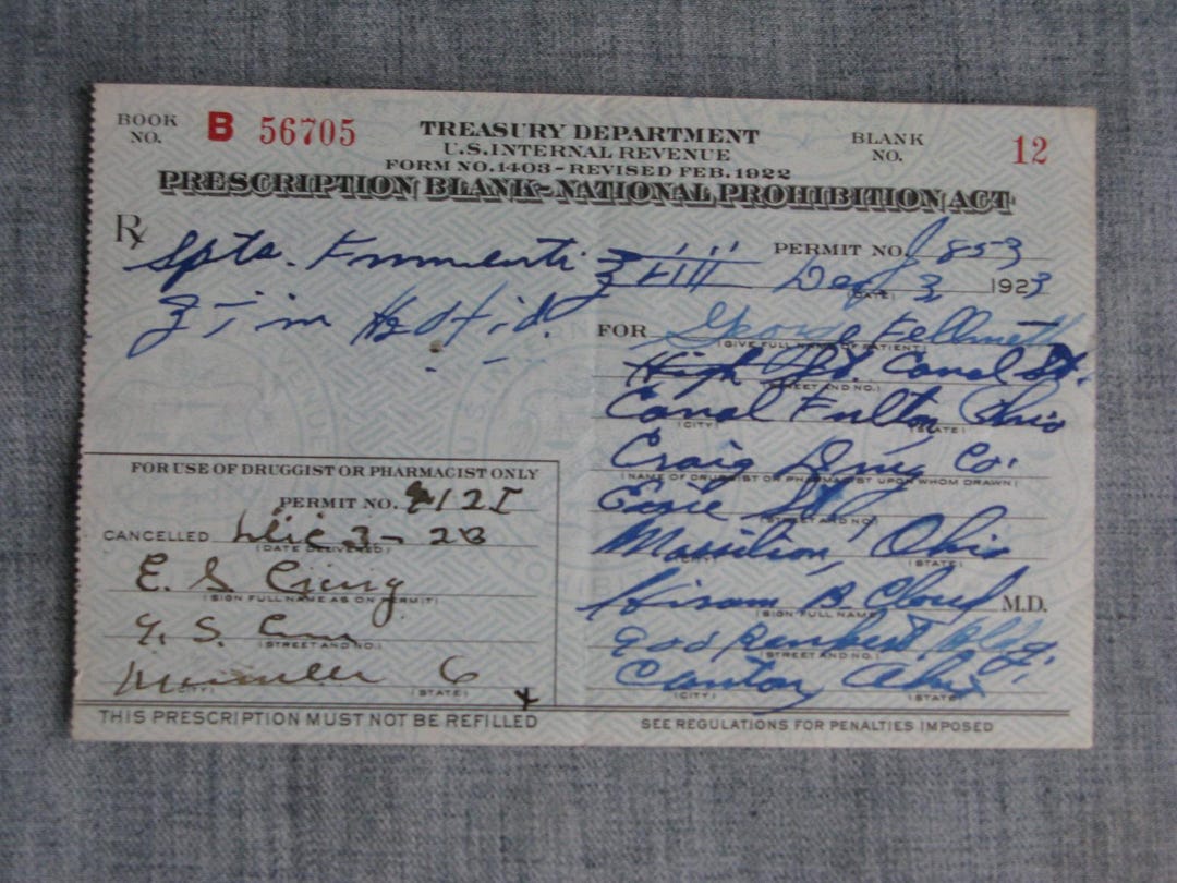 Vintage Prohibition Whiskey Prescription Pharmacy Medical Alcohol Rx ...