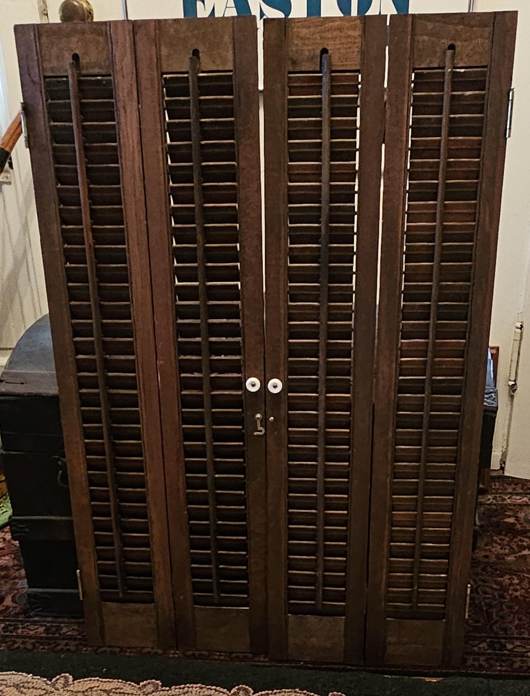 4 Vintage Shutter Panels Interior Wood Louver Shutters Rustic Barn Window Treatment Rustic 35 3/ ...