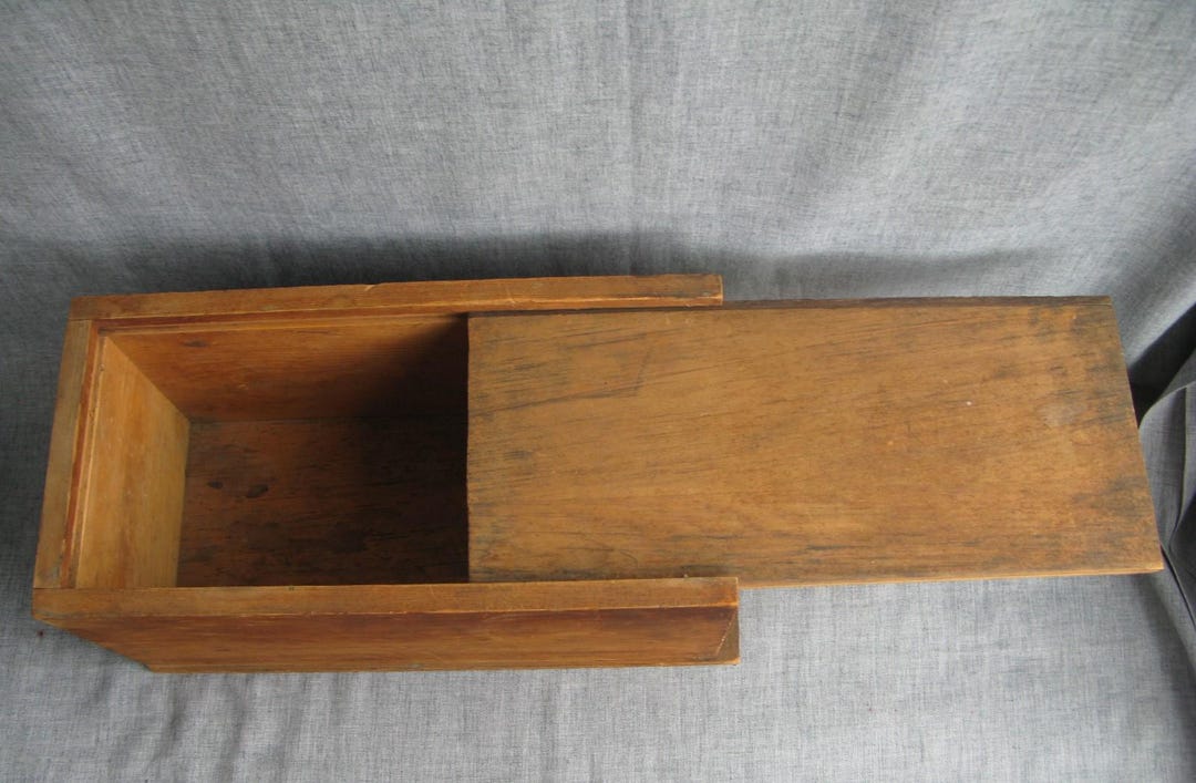 Vintage Wood Box Sliding Lid Home Rustic Decor 15 3/4" X 7 1/2" W X 7 1 ...