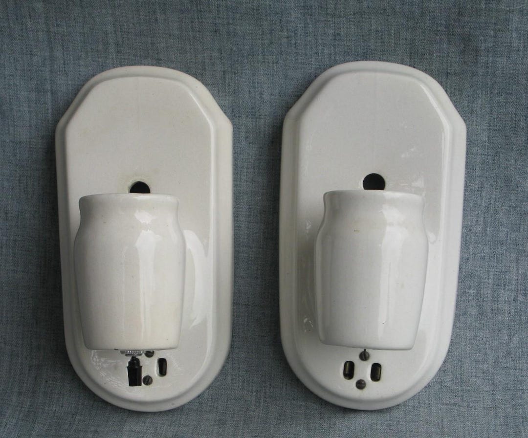Set of 2 Vintage Porcelain Wall Light Fixtures Salvaged Bathroom ...