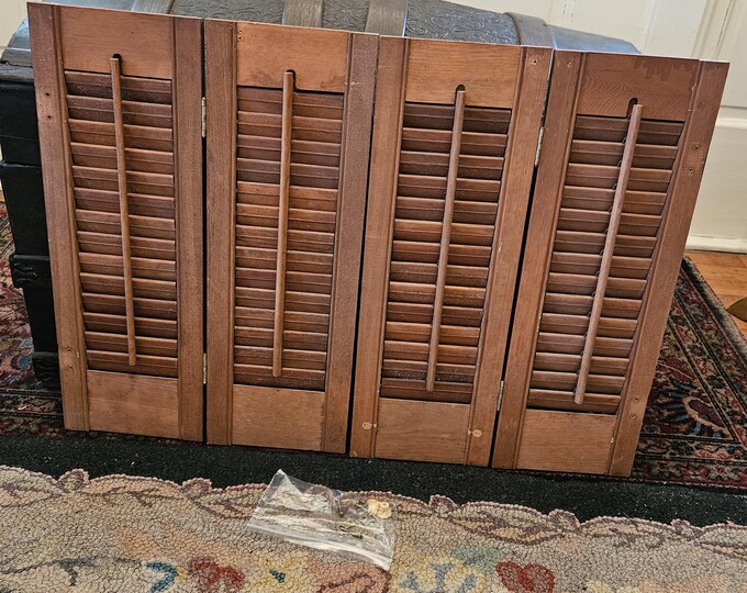 4 Vintage Shutter Panels Interior Wood Louver Shutters Window Treatment - Etsy