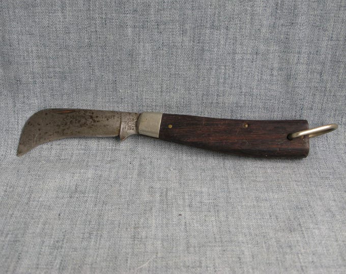 Vintage Pocketknife Schrade Hawkbill Blade #136 Wood Handle Walden N.Y ...