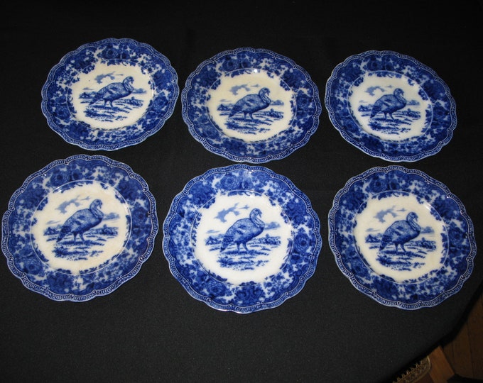 6 Antique Ridgways Staffordshire Flow Blue Turkey Plates Made in ...