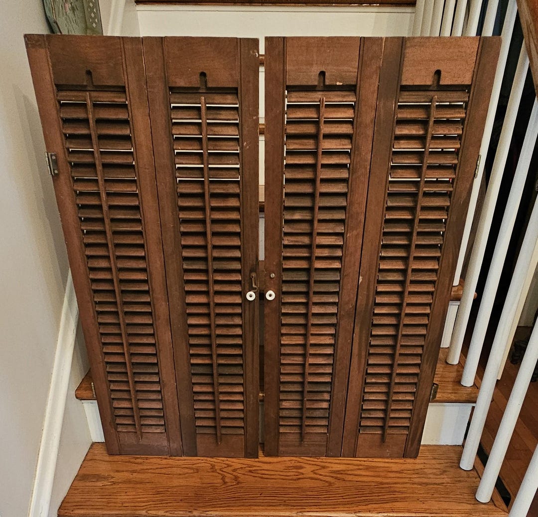 Vintage Shutter Panels 36" Tall Interior Wood Louver Shutters 36" Tall Window Treatment Rustic ...