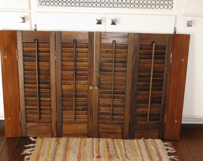 4 Vintage Shutter Panels Interior Wood Louver Shutters Window Treatment - Etsy