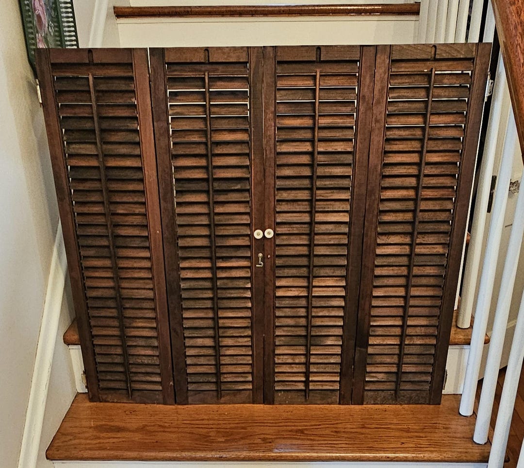 4 Vintage Shutter Panels Interior Wood Louver Shutters Window Treatment Rustic 32 3/4" High Home ...