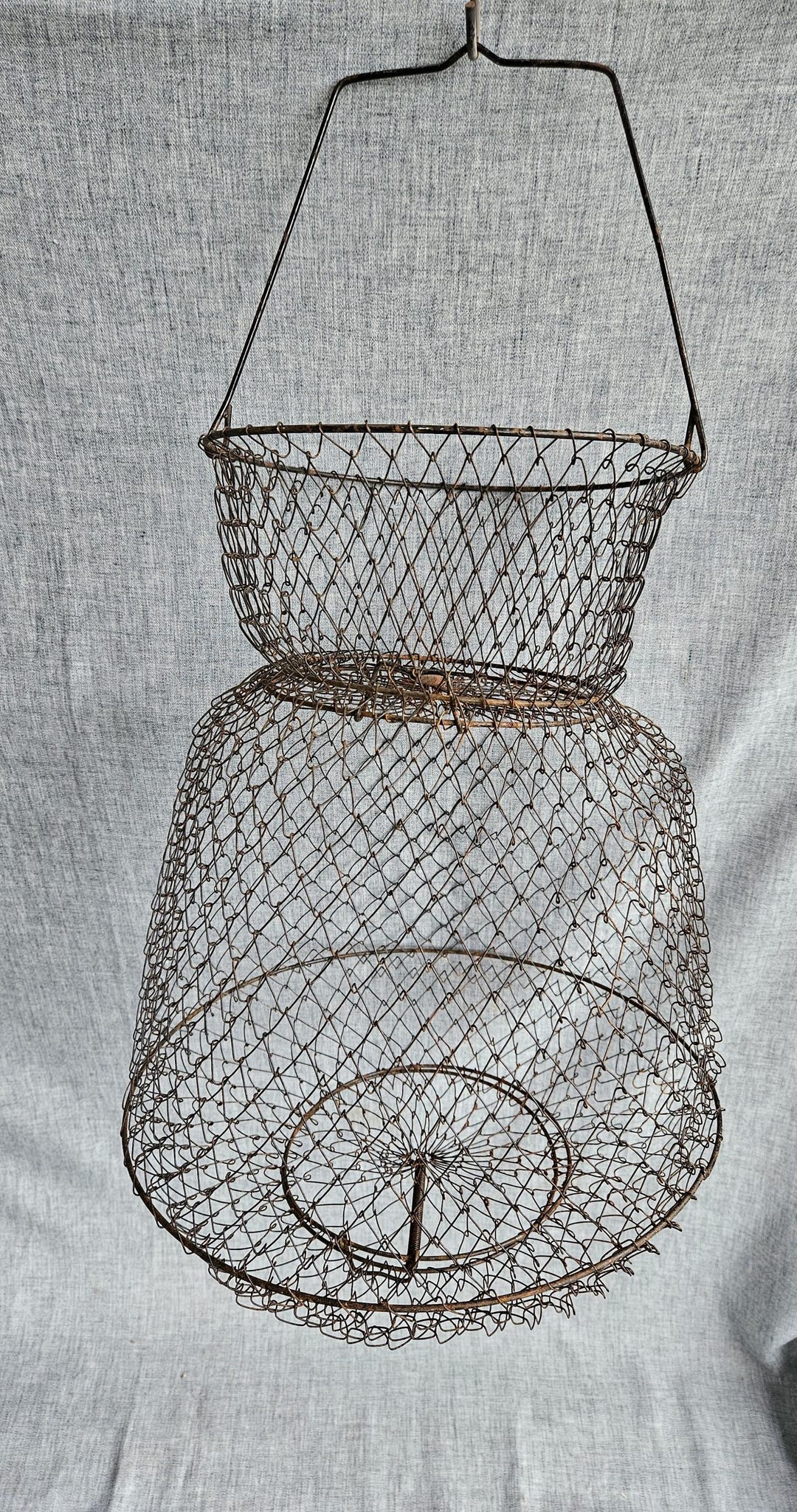 Vintage Metal Wire Collapsible Live Bait Holder Cage Freshwater Fishing ...