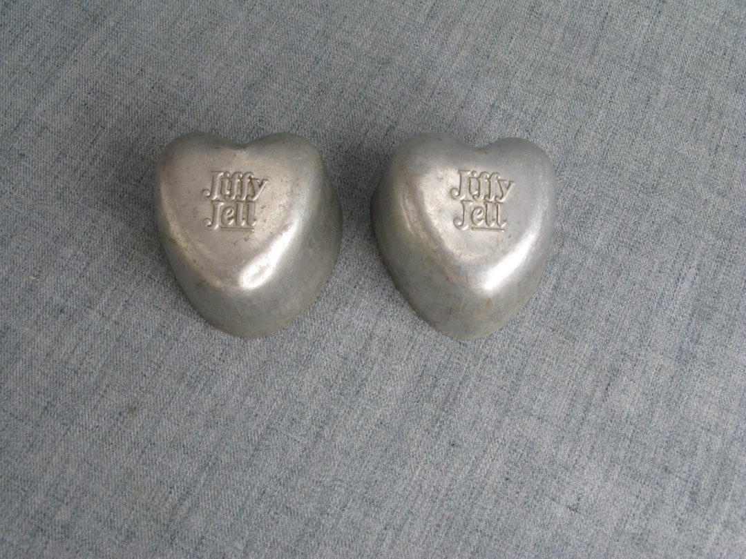 Set of 2 Vintage Jiffy Jell Aluminum Gelatin Molds Heart Shaped Jell-o ...