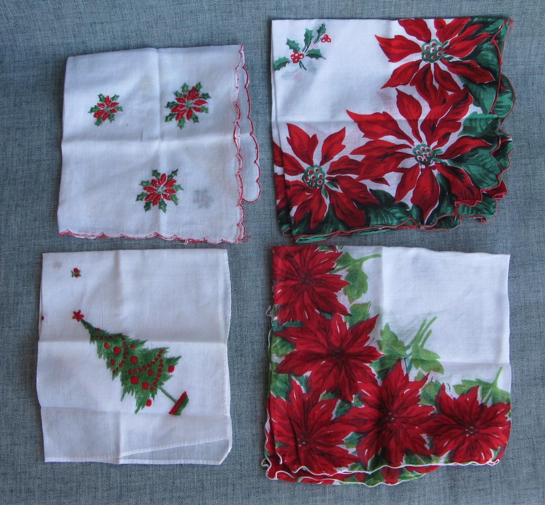 4 Vintage Christmas Hanky Hankie Handkerchief Poinsettias - Etsy