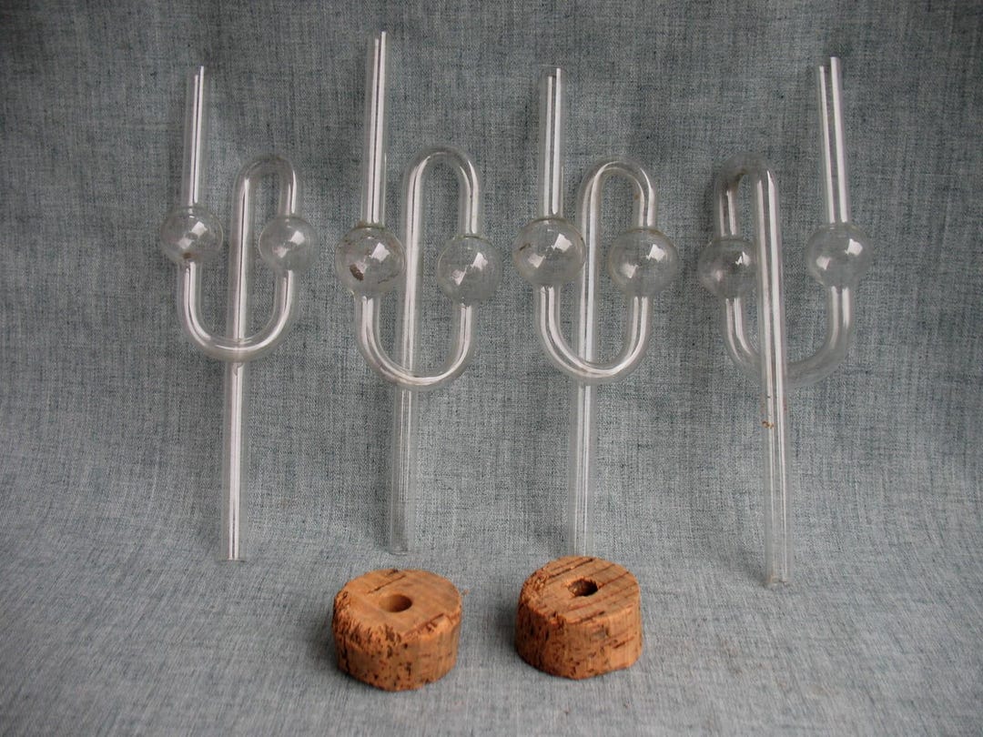 4 Vintage Glass Tubes Distillation Laboratory Chemistry Curved Bulb ...