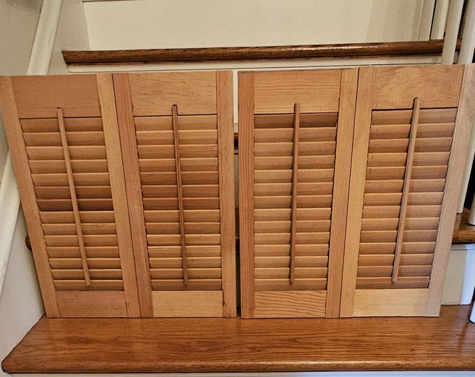 4 Vintage Shutter Panels Interior Wood Louver Shutters Unstained Window ...