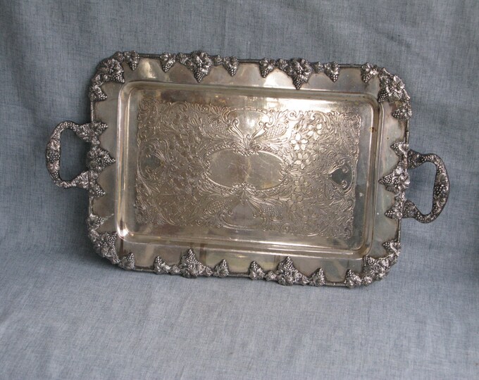 Vintage Serving Tray Silver Plate Platter Ornate Pattern 24" X 13" With ...