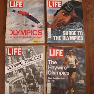 4 Vintage LIFE Magazines 1972 Olympics Sapporo, Spitz, Frank Shorter ...