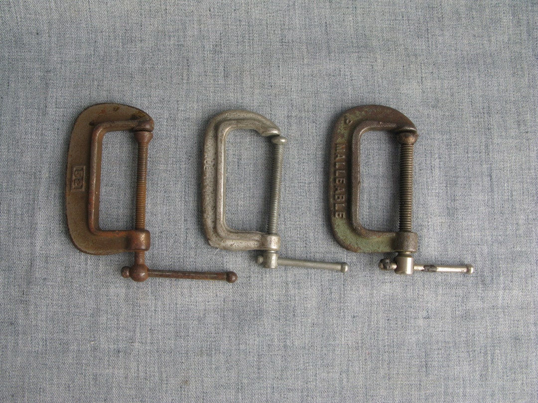 Lot of 3 Metal C Clamps W/ Sliding Cross Pin Handle Woodworking Crafts ...