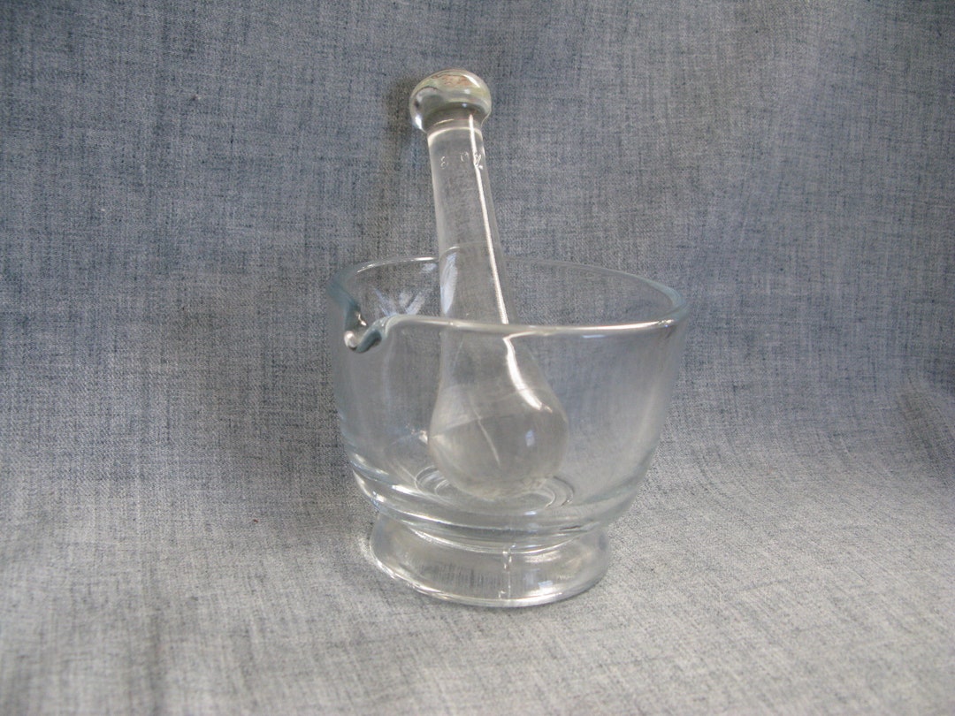 Vintage Glass Mortar 8oz & Pestle 8oz With Pour Spout Pharmacy ...