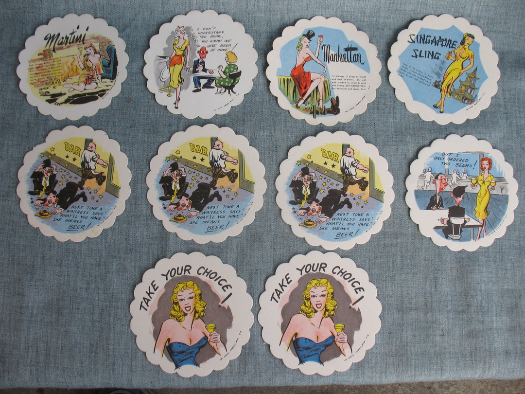 10 Vintage Paper Bar Coasters Risque Naughty Funny Unused - Etsy